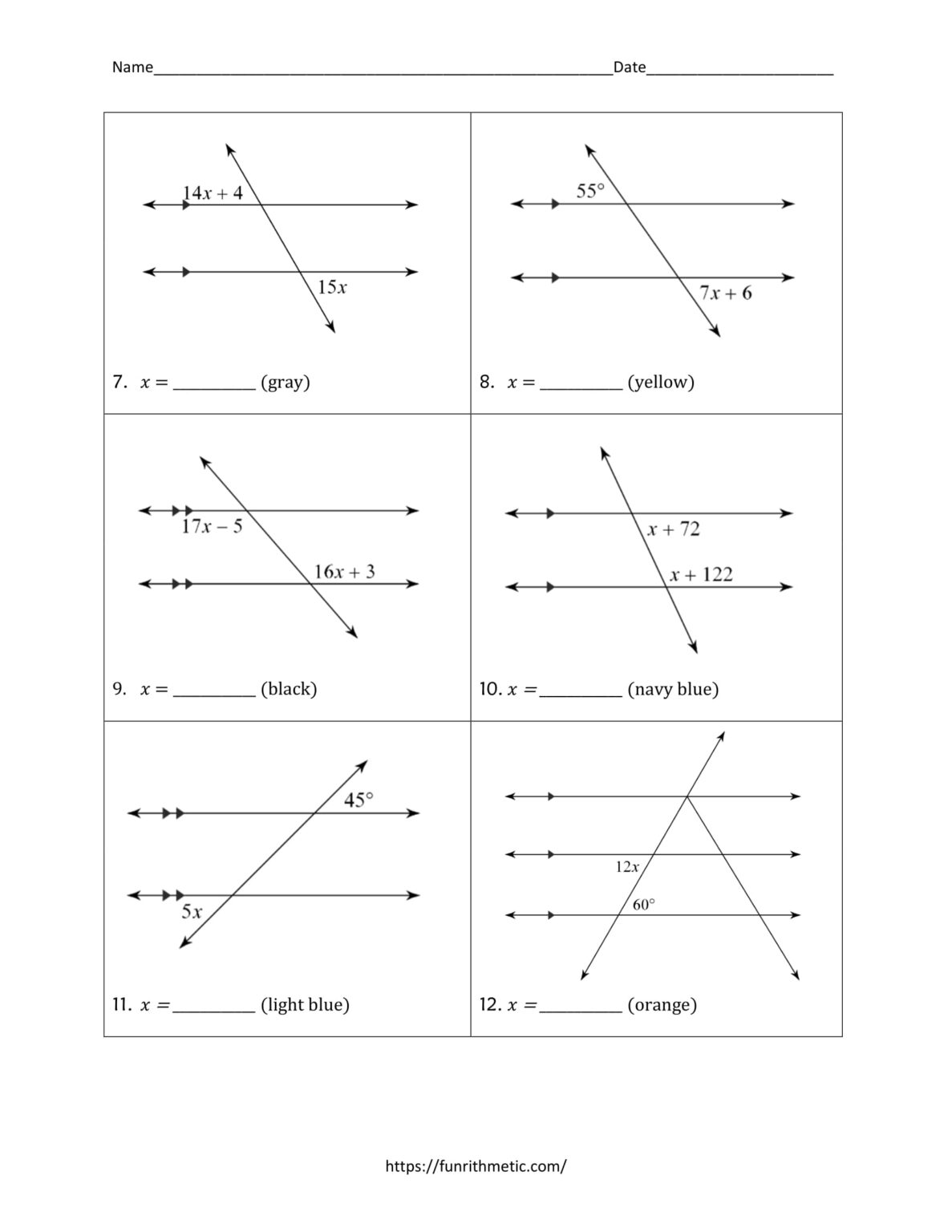 Parallel Lines and Transversals Color by Number | Funrithmetic