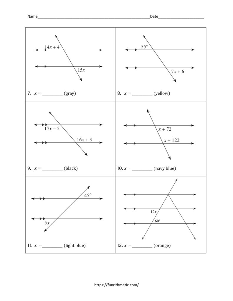 Parallel Lines and Transversals Color by Number | Funrithmetic