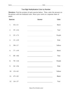 Two-Digit Multiplication Color by Number | Funrithmetic