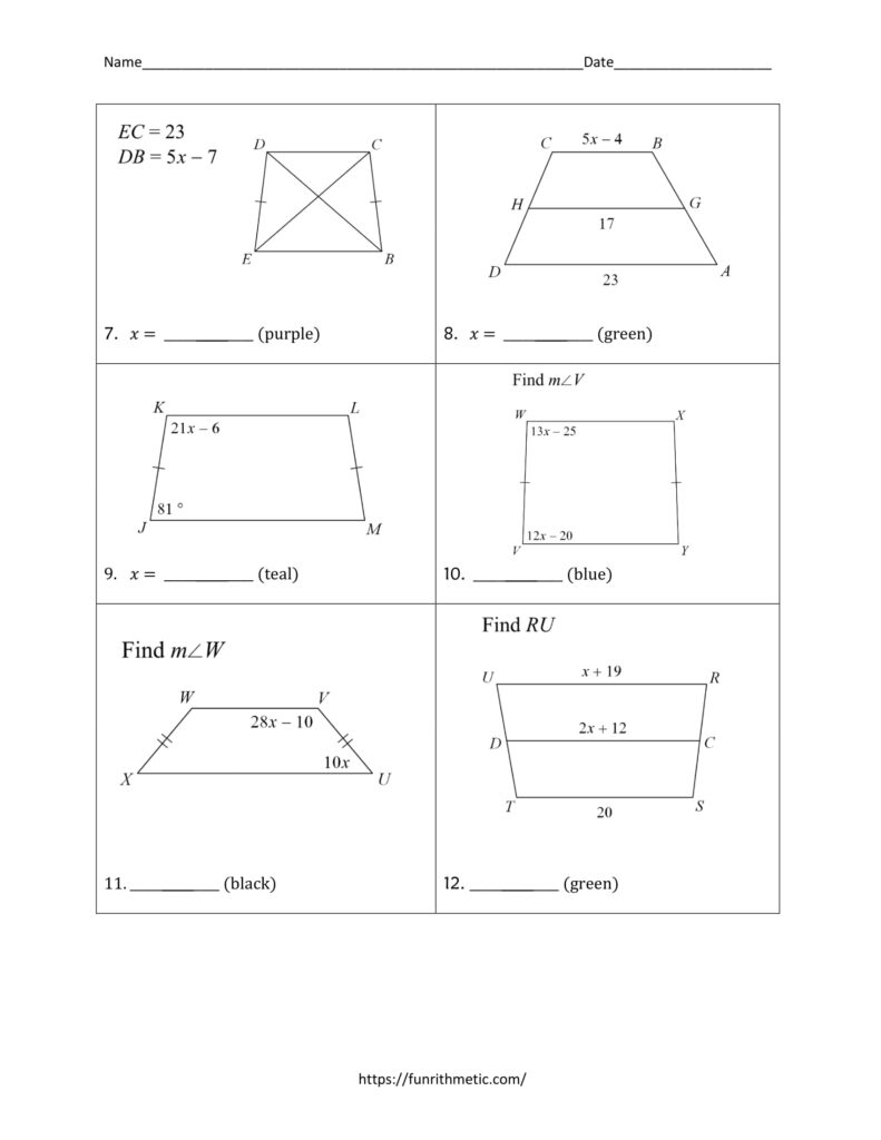 Properties of Trapezoids Color by Number | Funrithmetic