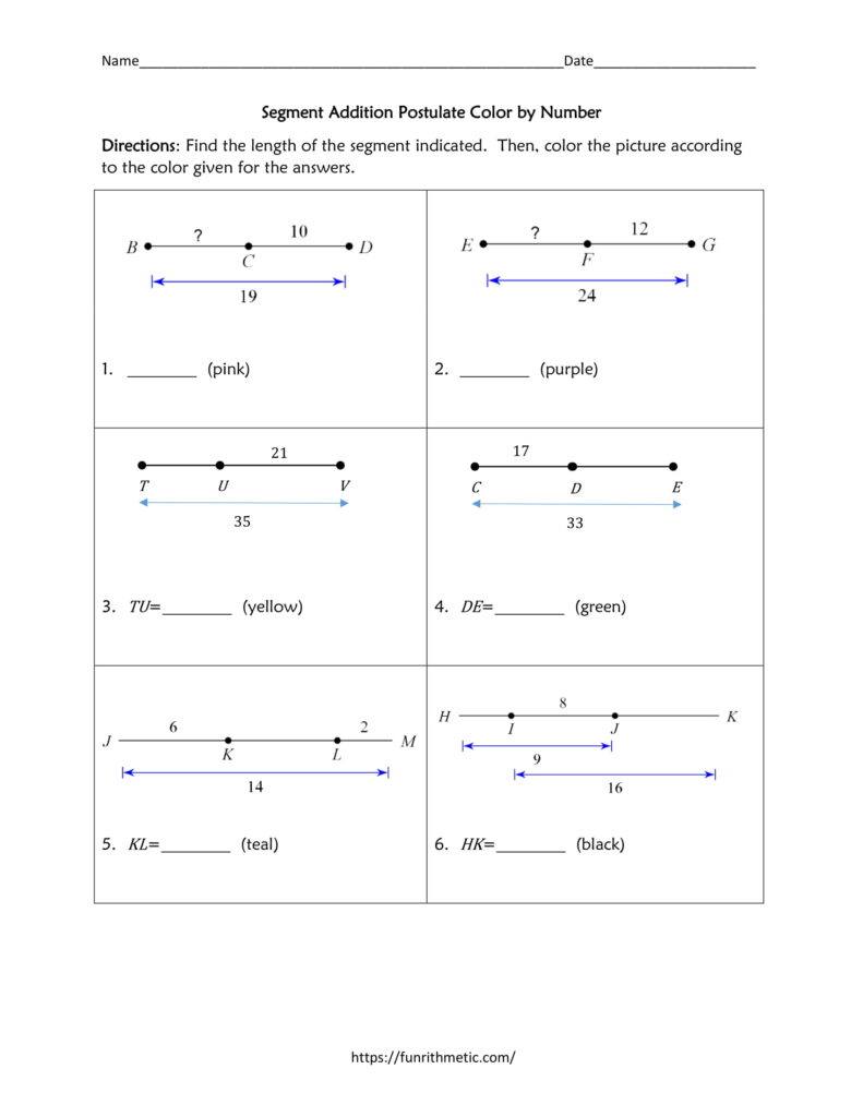 Segment Addition Postulate Color by Number | Funrithmetic