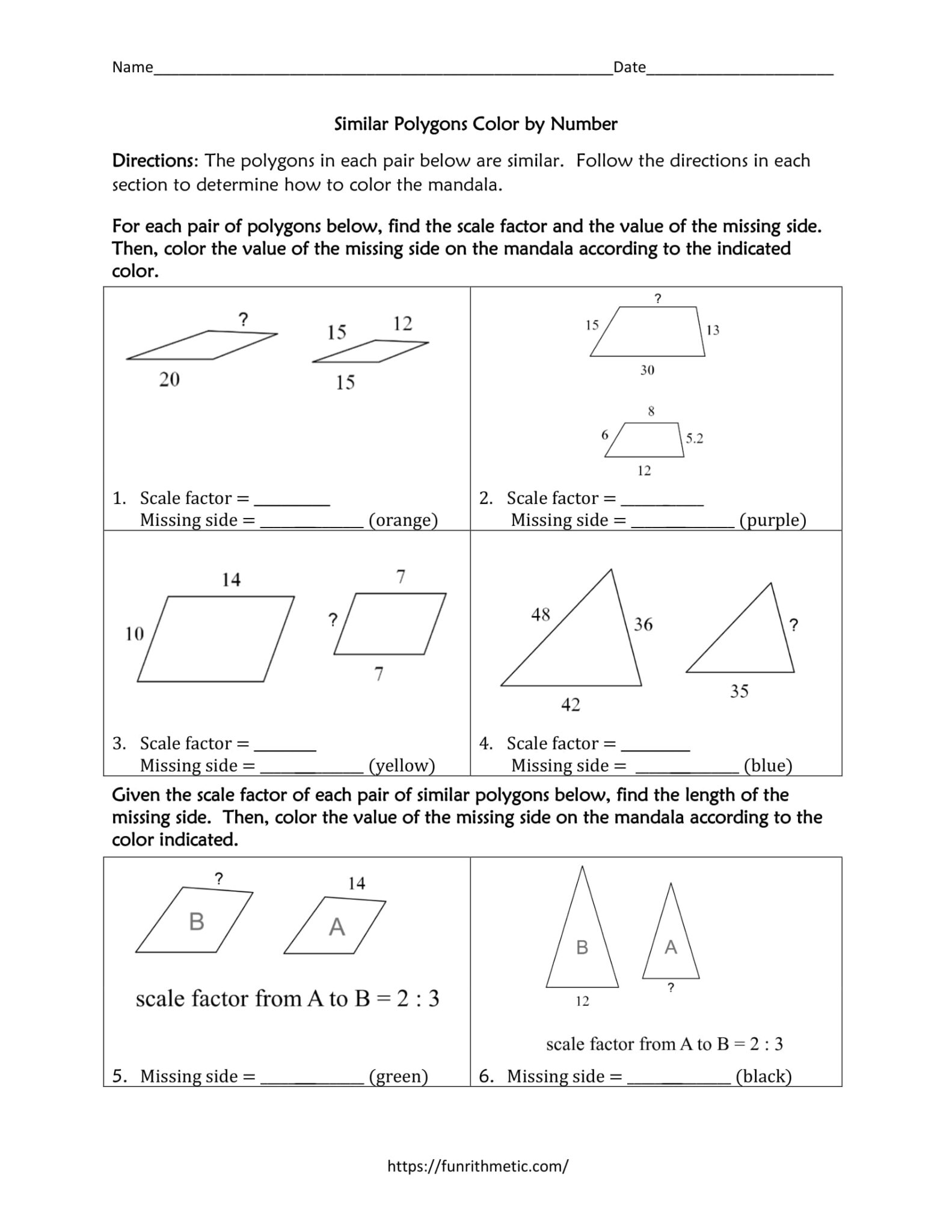 Similar Polygons Color by Number | Funrithmetic