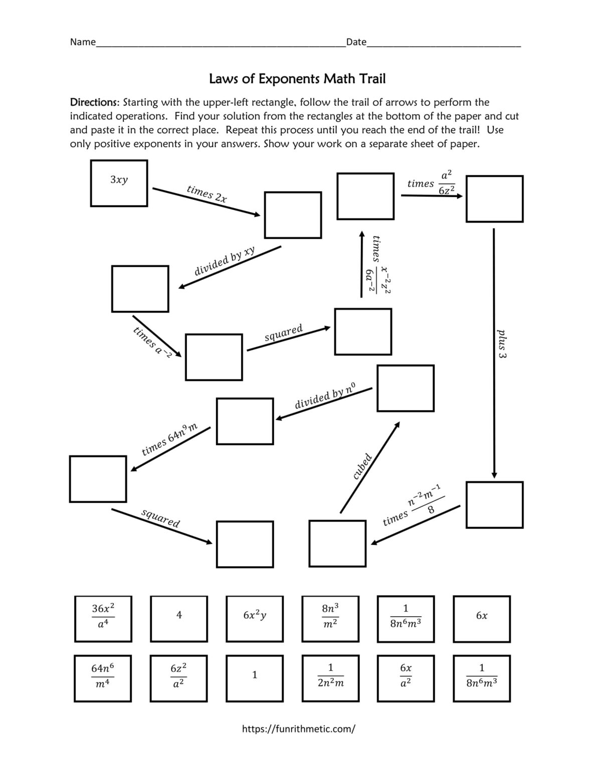 Laws of Exponents Math Trail Puzzle | Funrithmetic