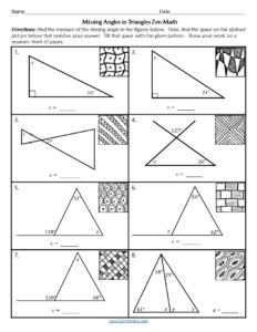 missing angles in triangles worksheet | Funrithmetic