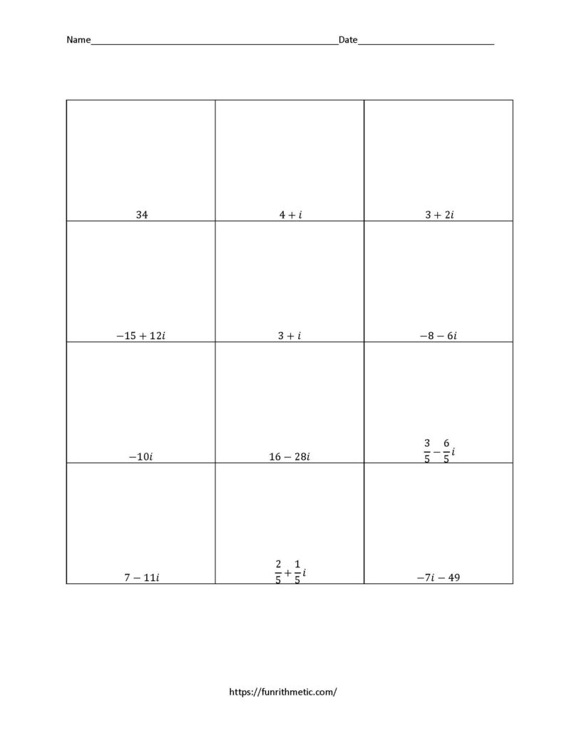 Operations with Complex Numbers Create and Color | Funrithmetic