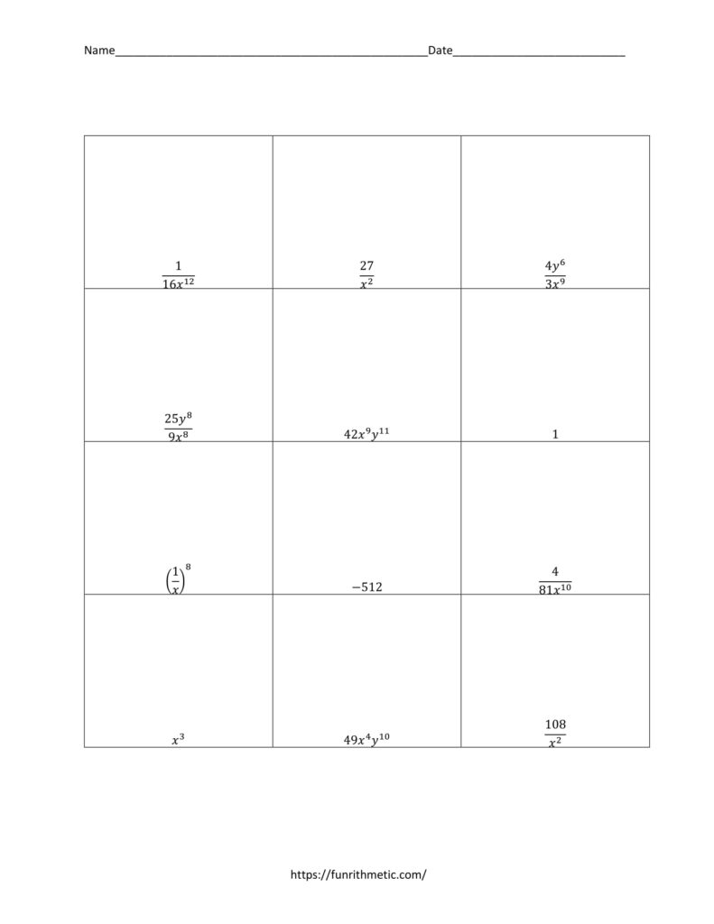 Operations with Exponents Create and Color | Funrithmetic