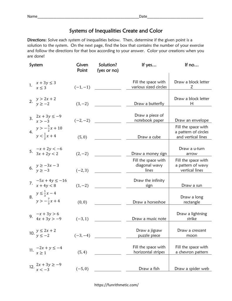 Systems of Inequalities Create and Color | Funrithmetic