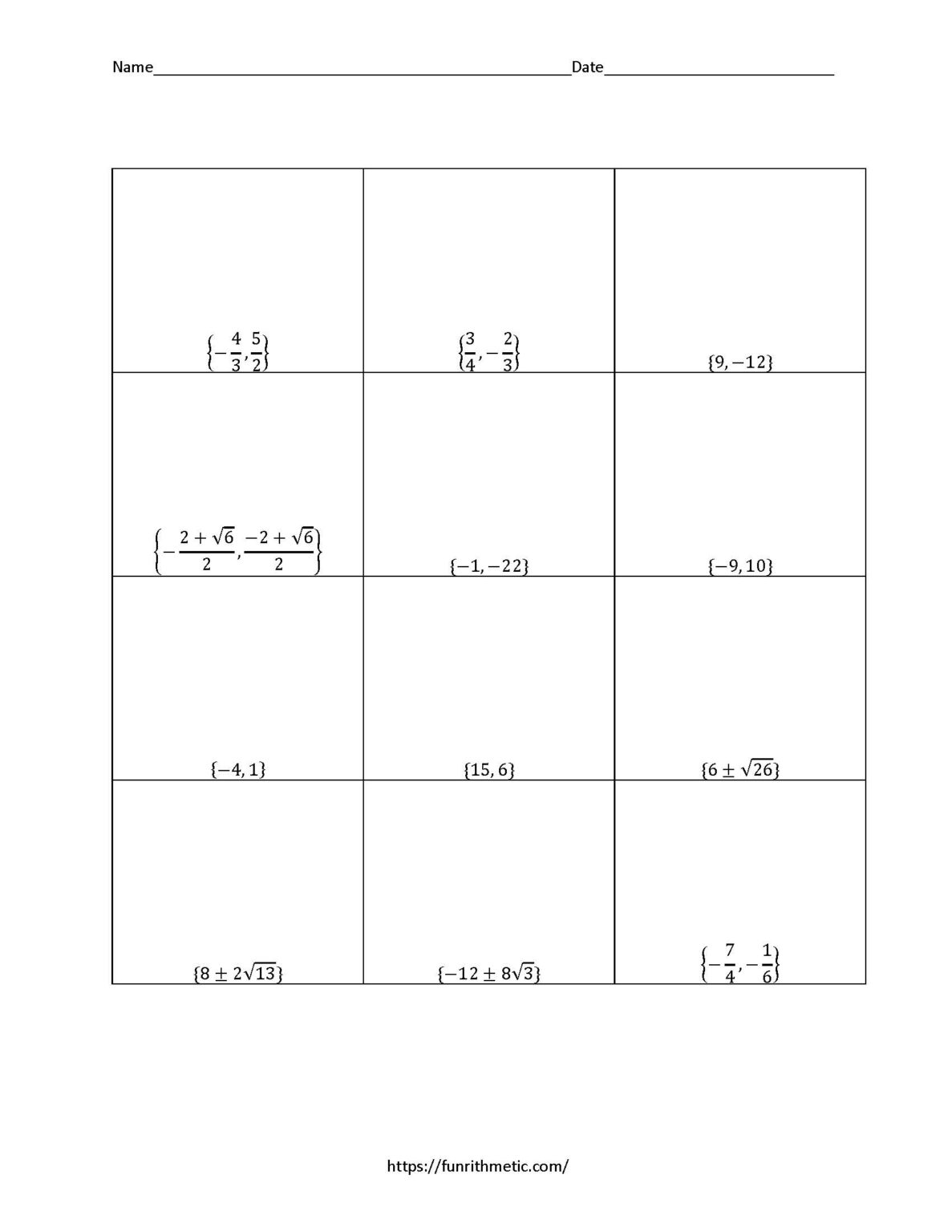 The Quadratic Formula Create and Color | Funrithmetic