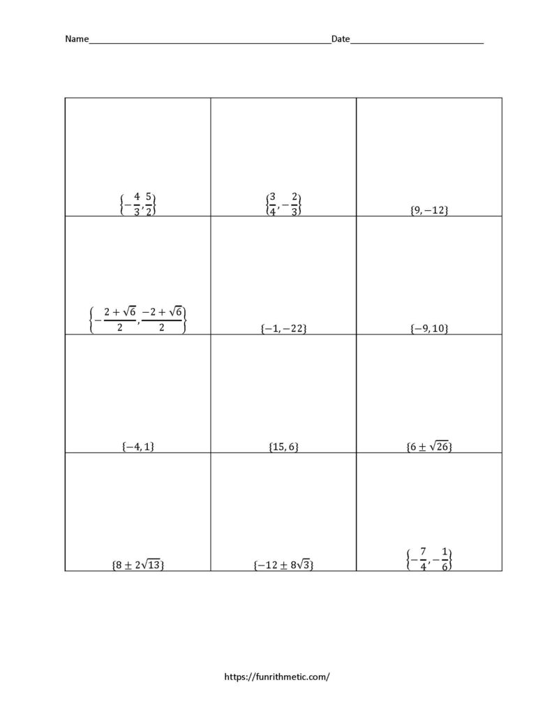 The Quadratic Formula Create and Color | Funrithmetic
